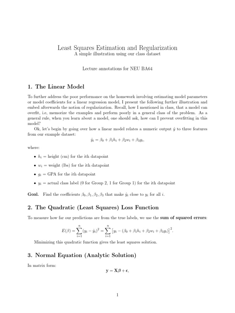 Notes On Regularization | PDF | Least Squares | Linear Regression