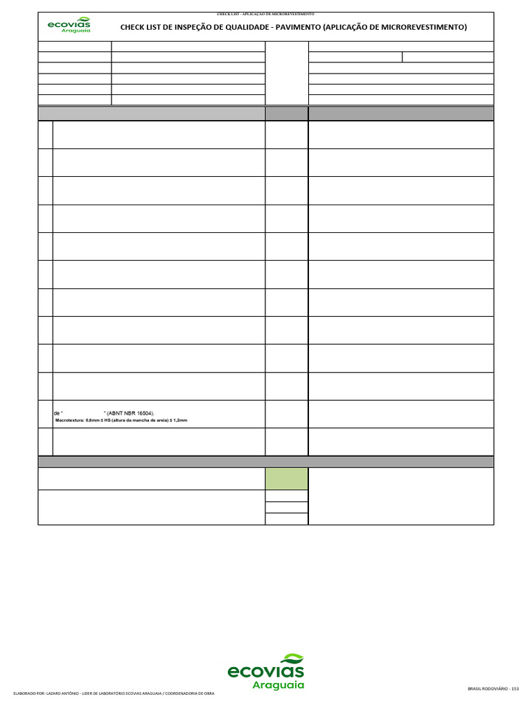 Check List - Microrevestimento Pav 23 - Rev.02 | PDF
