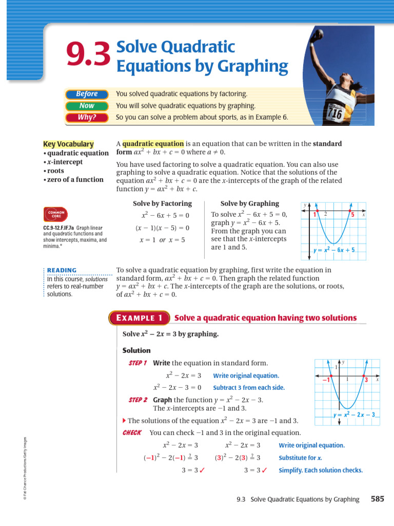 9.3 Textbook Solve Quadratic Equations by Graphing | PDF | Quadratic ...