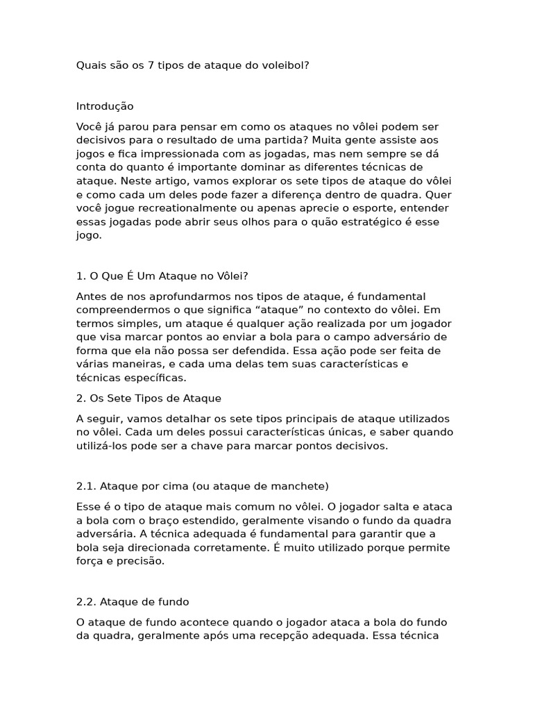 Quais São Os 7 Tipos de Ataque Do Voleibol | PDF | Voleibol