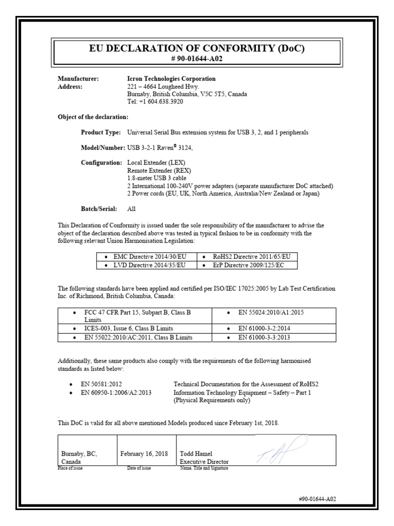 90-01644-A02 USB 3-2-1 Raven 3124 EU DoC | PDF