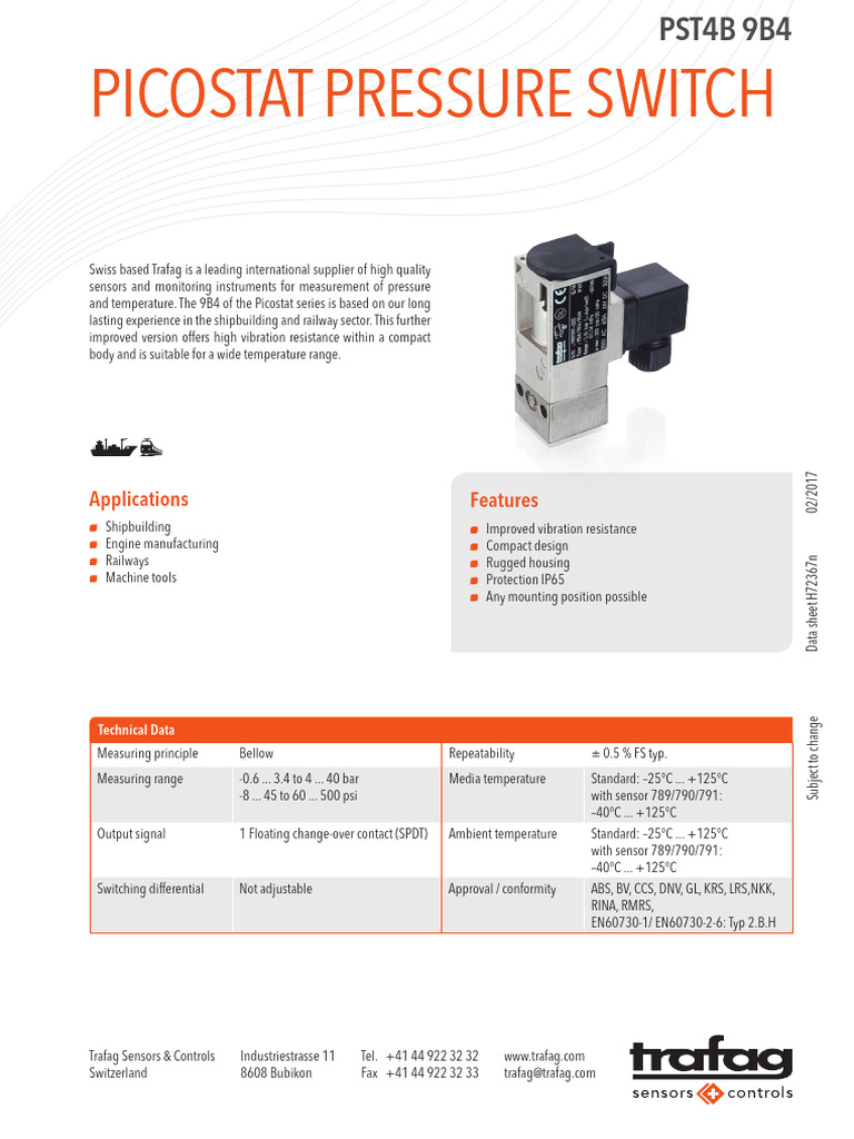 Trafag Picostat Pressure Switch PST4B 9B4 | PDF | Electrical Connector ...