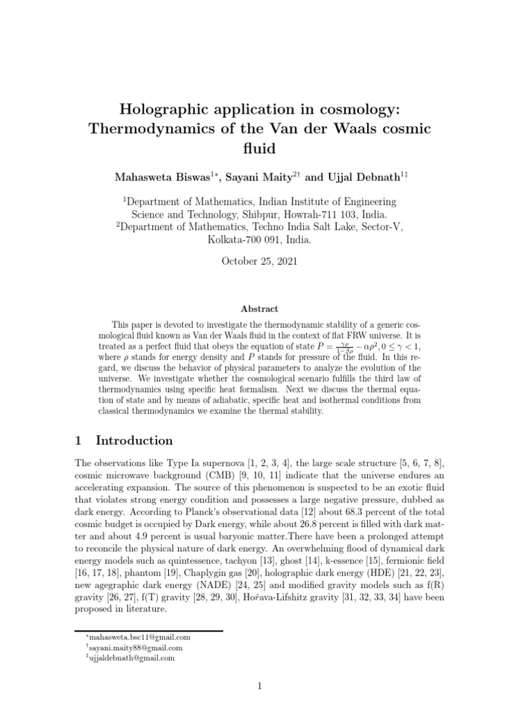 Holographic Application in Cosmology The | PDF | Physical Chemistry ...