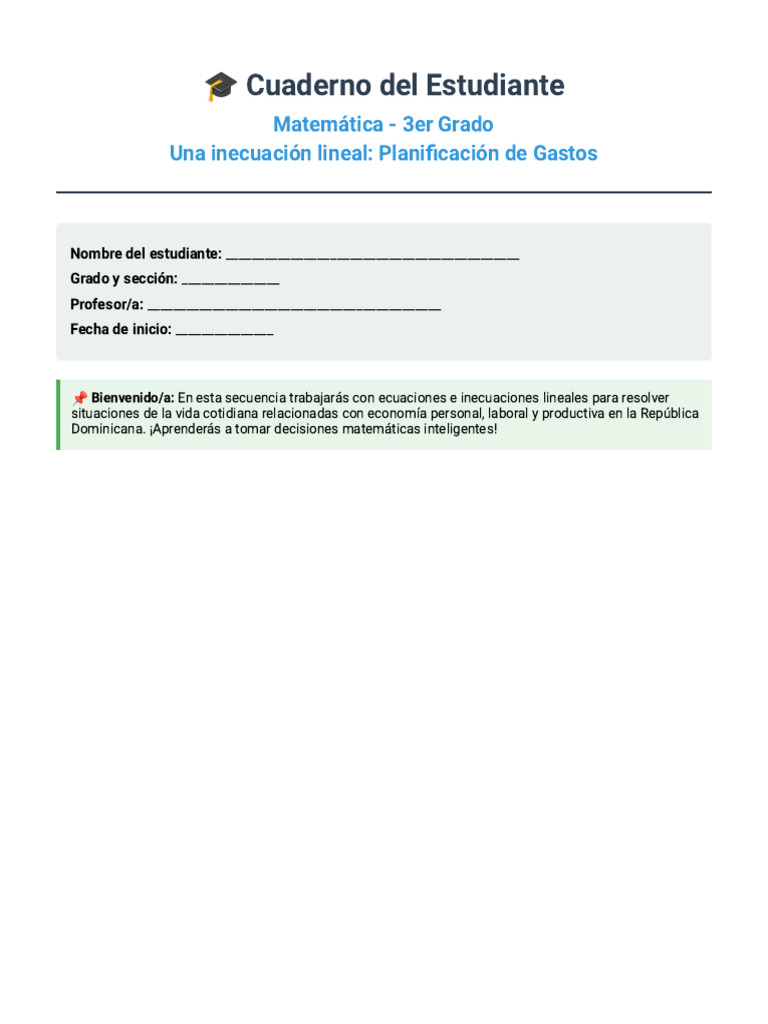 Cuaderno Del Estudiante - Planificación de Gastos | PDF | Ecuaciones ...