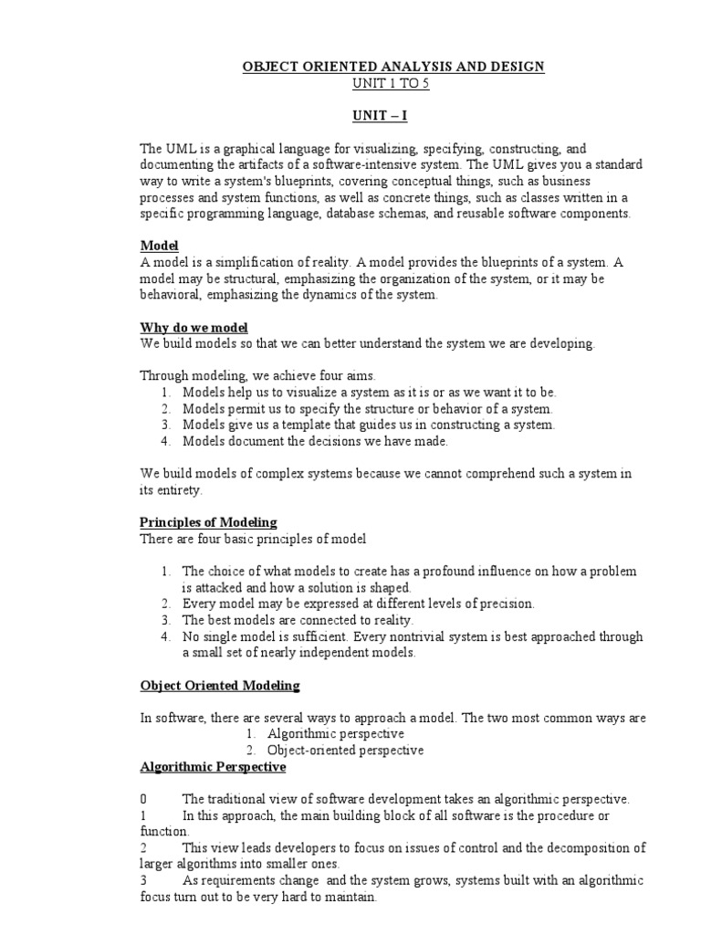Ooad Lecture Notes Unit 1 To 5 Pdf Class Computer Programming Conceptual Model