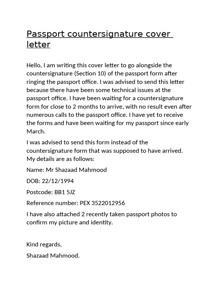 Countersignature Cover Letter | PDF