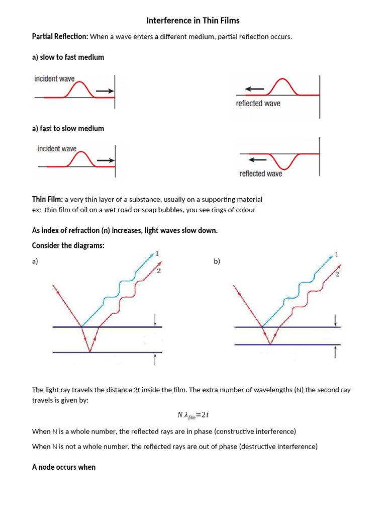 10.1 Interference in Thin Films Note | PDF | Light | Refractive Index