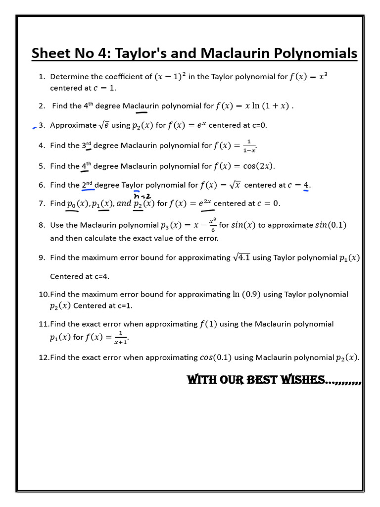 Sheet 4 Taylor Polynomials - 260112 - 151723 | PDF