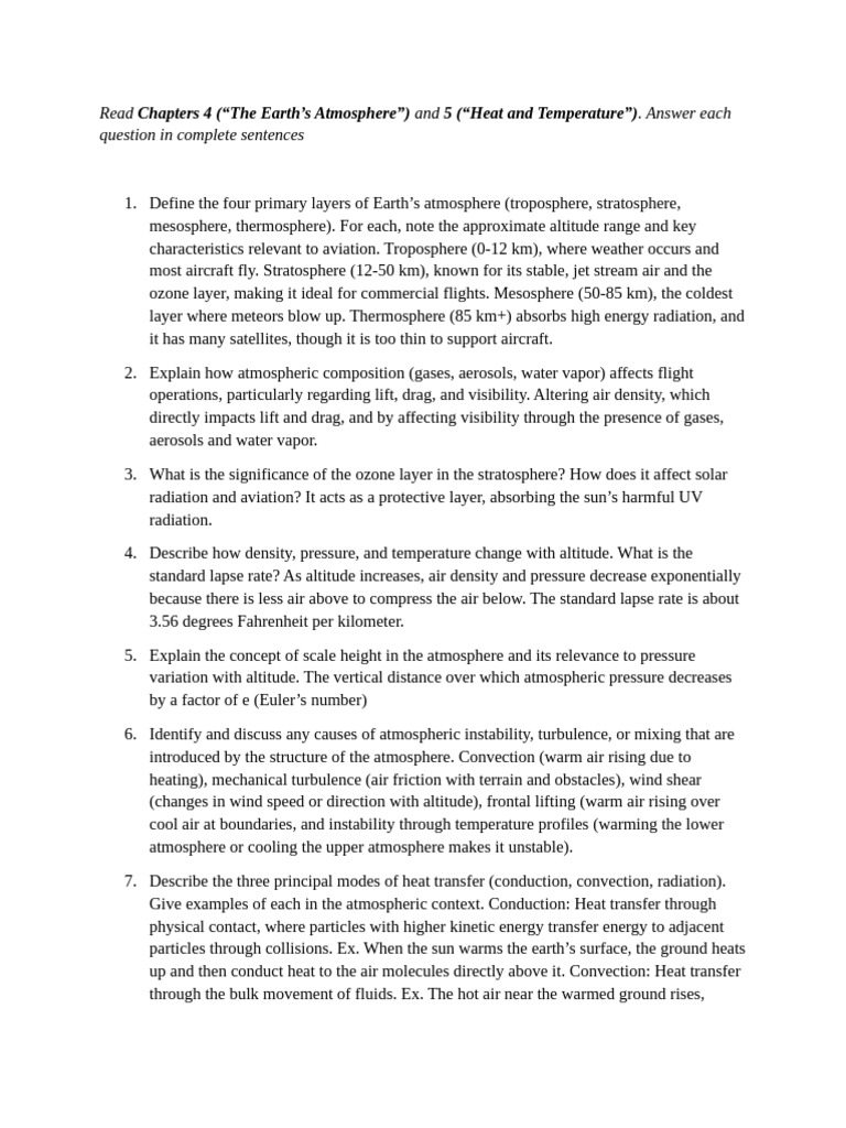 Unit 1 Chapter Questions | PDF | Atmosphere Of Earth | Atmosphere
