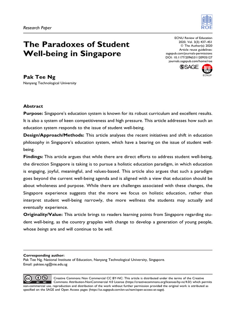 The Paradoxes of Student Well-Being in Singapore | PDF | Well Being ...