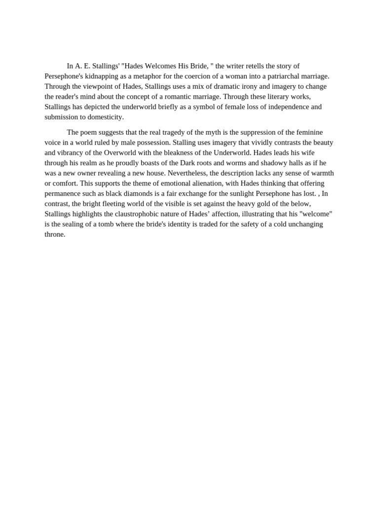 Hades Welcomes His Bride Thesis and Body Paragraph | PDF