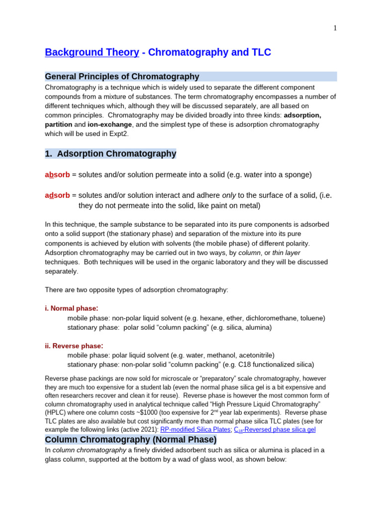 Background Theory Chromatography and TLC | PDF | Thin Layer ...