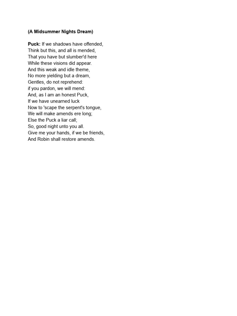 Puck Monologue 1 | PDF
