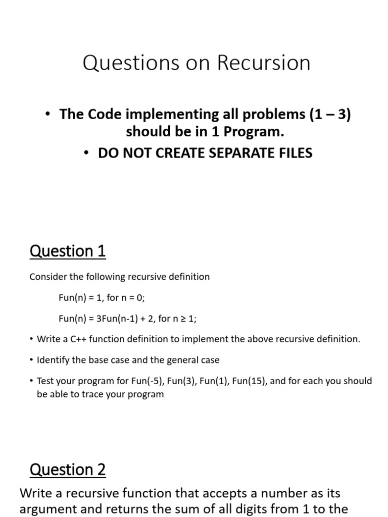 PRG Lecture Questions On Recursion | PDF
