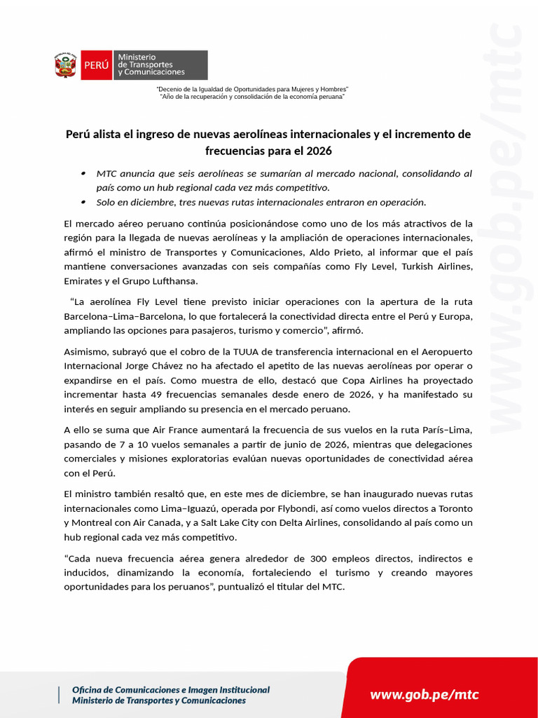 1. NP Perú alista el ingreso de nuevas aerolíneas internacionales y el ...