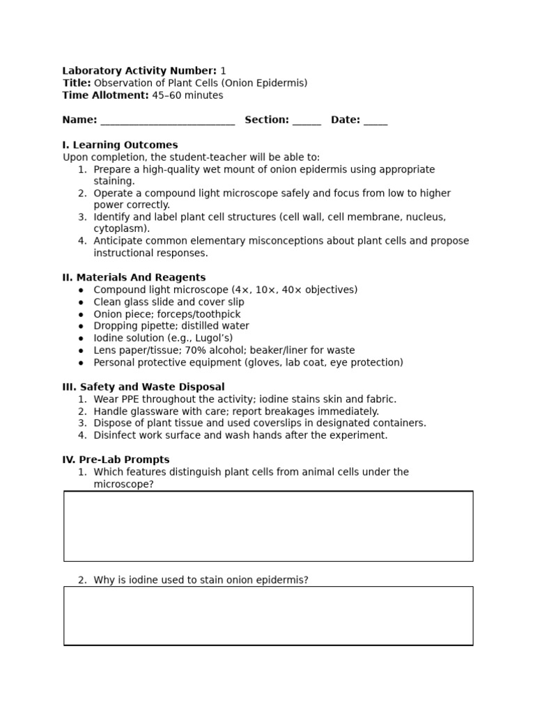 Laboratory Activity Sheets With Answers | PDF | Cell (Biology) | Staining