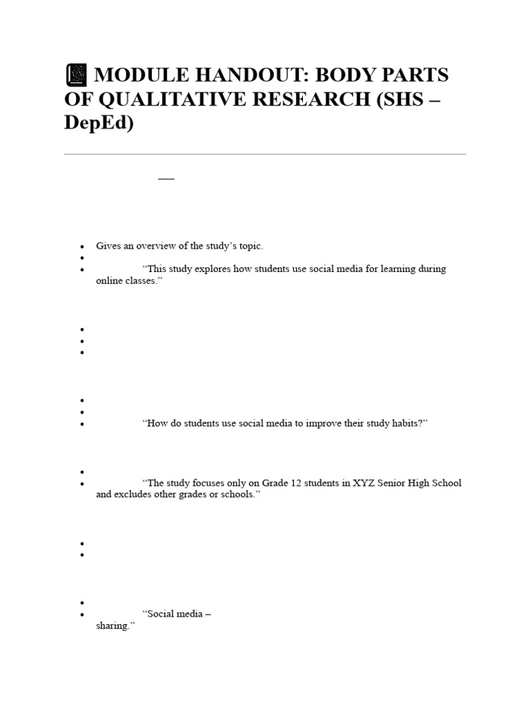 MODULE HANDOUT For Qualitative Research Body Parts | PDF | Methodology ...