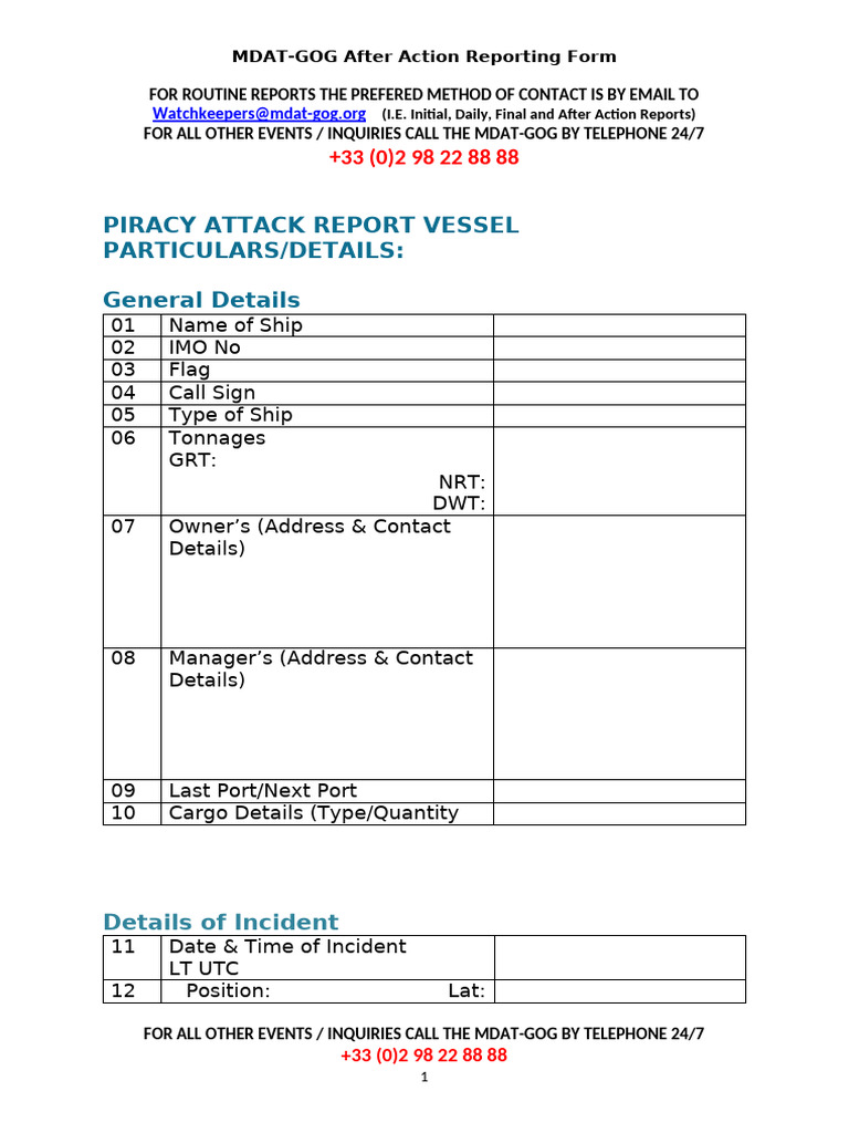 MDAT-GOG After Action Reporting Form | PDF | Ships | Piracy