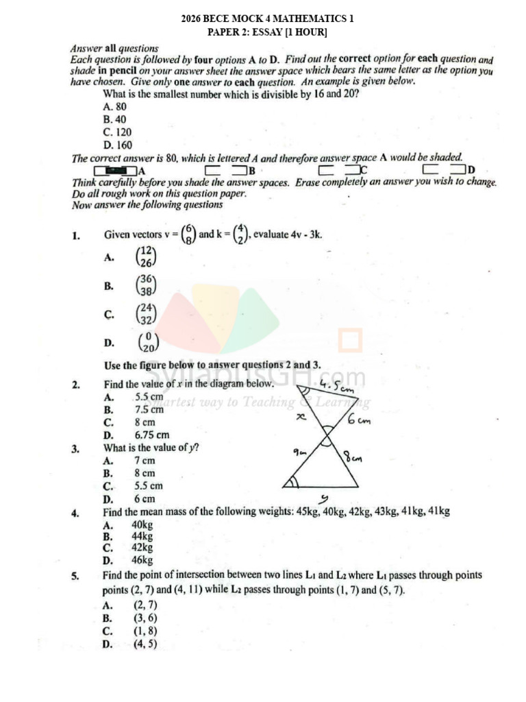 2026 Bece Mock 4 Mathematics 1 | PDF