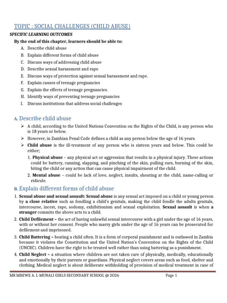 Social Challenges-2026 Notes | PDF | Adolescence | Rape