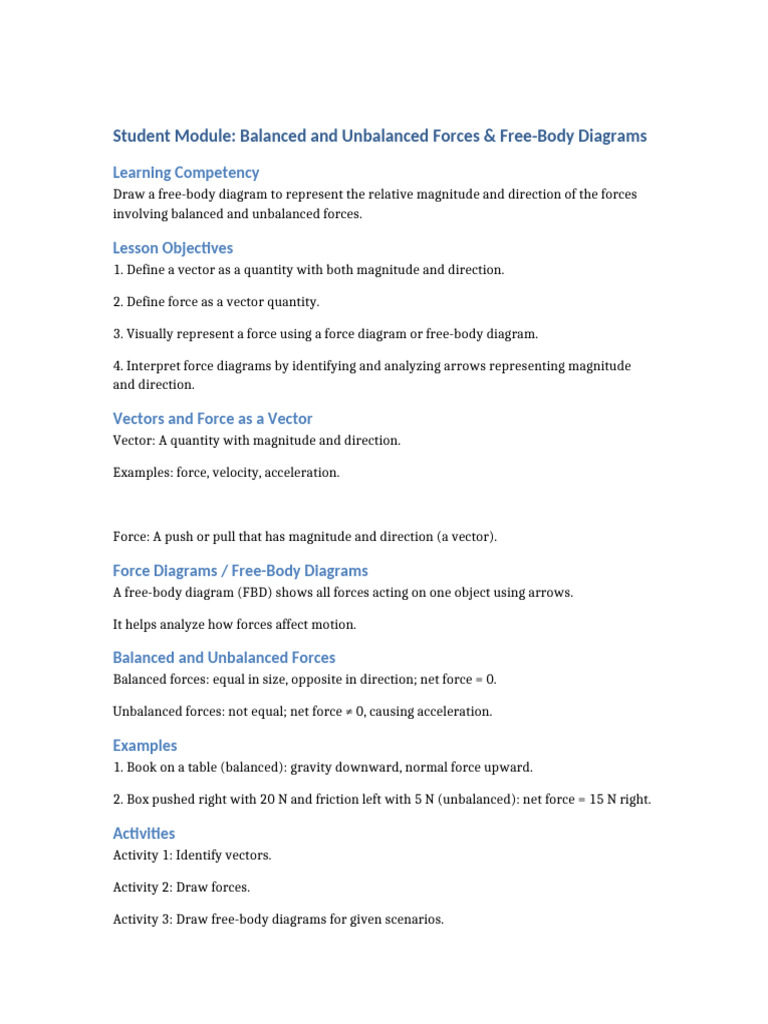 Balanced Unbalanced Forces Module | PDF