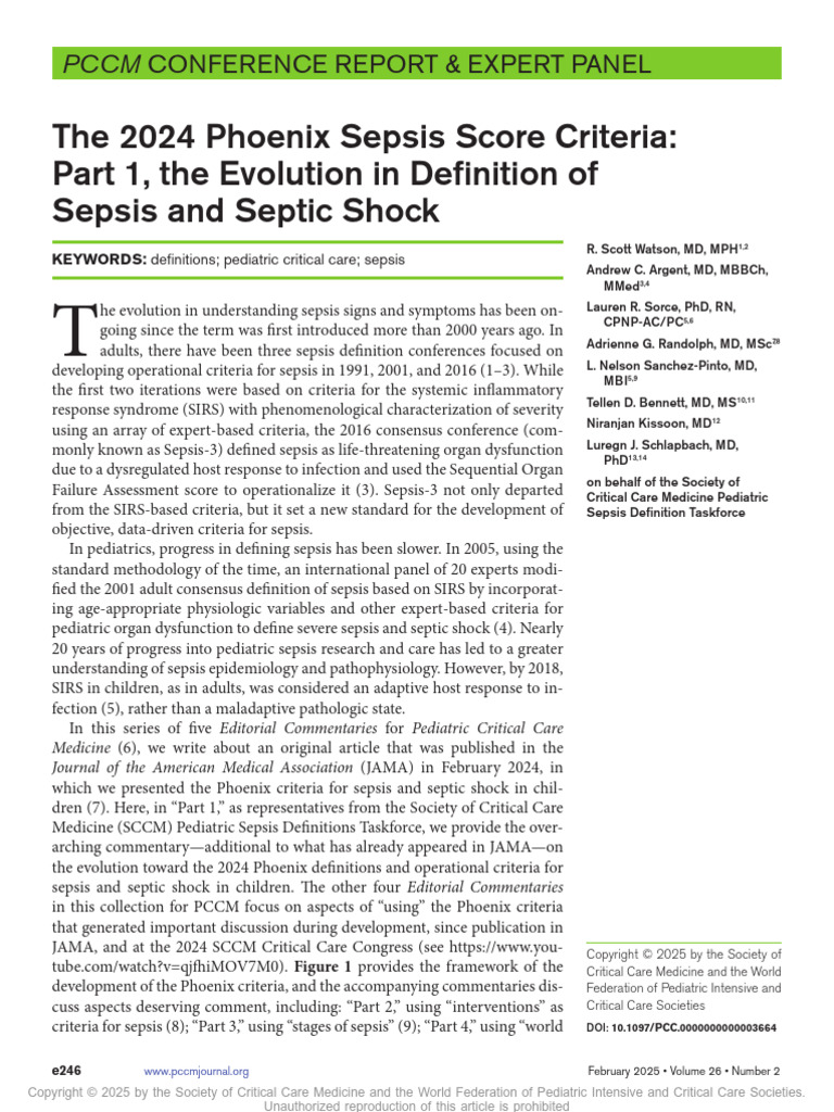 Part 1 Phoenix Criteria Fev 2025 | PDF | Sepsis | Human Diseases And ...