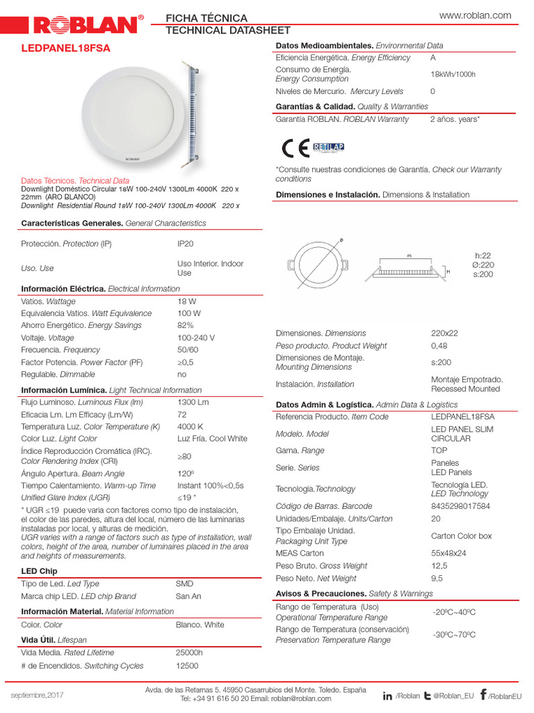 Led Panel 18 Fsa | PDF | Diodo emisor de luz | Encendiendo