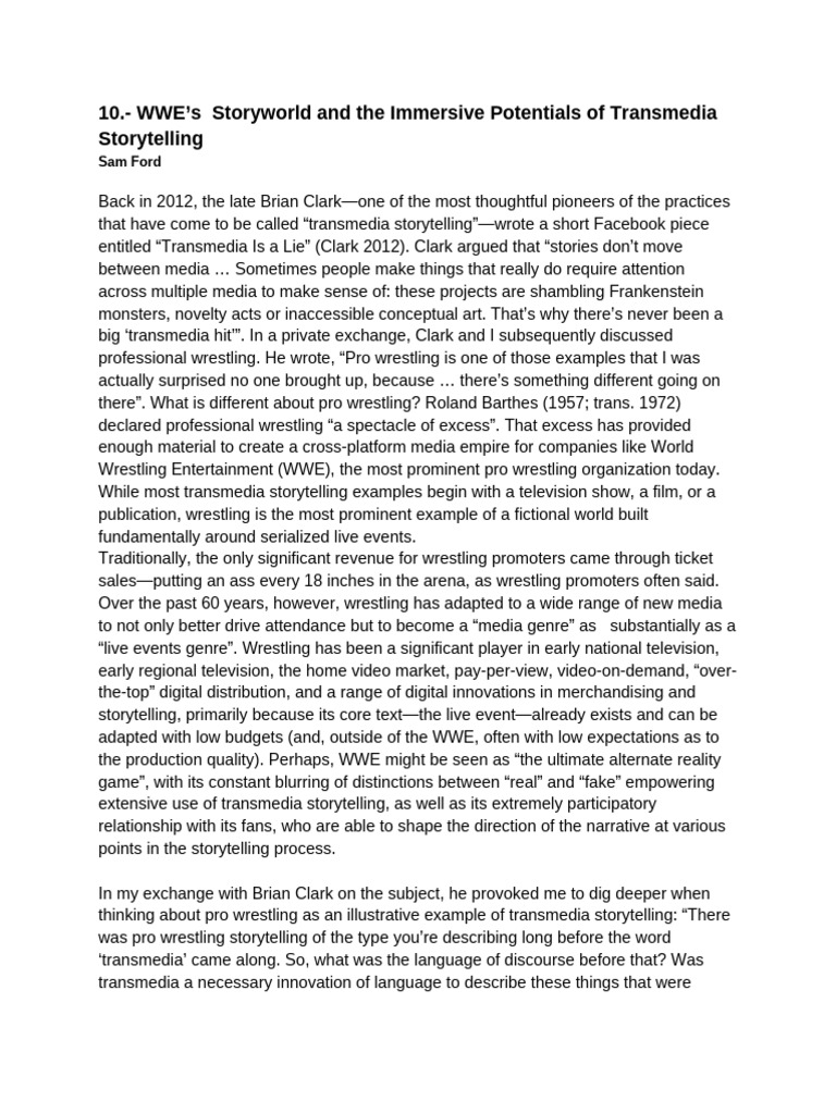 WWE's Storyworld and The Immersive Potentials of Transmedia ...
