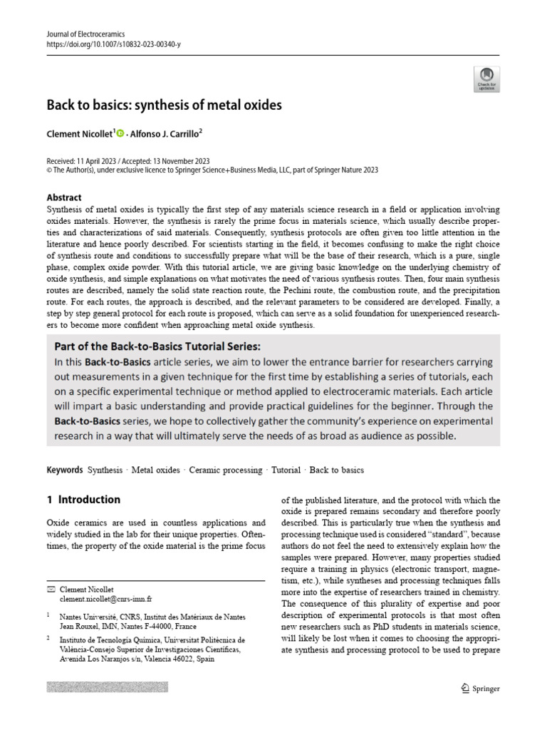 Nicollet Carillo - 2023 - JECR - B2B Synthesis of Metal Oxides | PDF ...