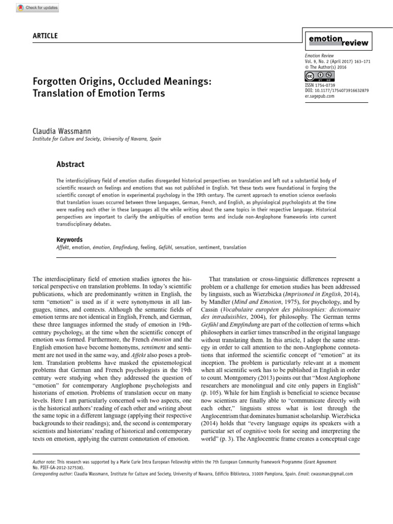 Wassmann 2016 Forgotten Origins Occluded Meanings Translation of ...