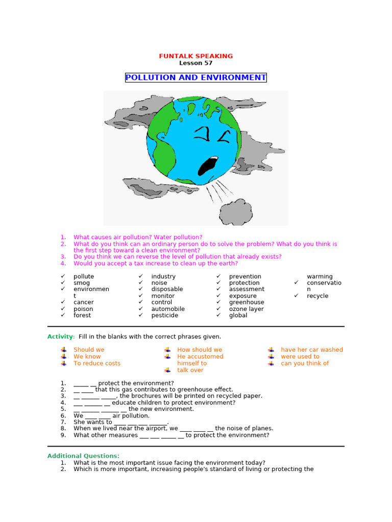 Lesson 57 - Pollution & Environment | PDF | Pollution | Natural Environment