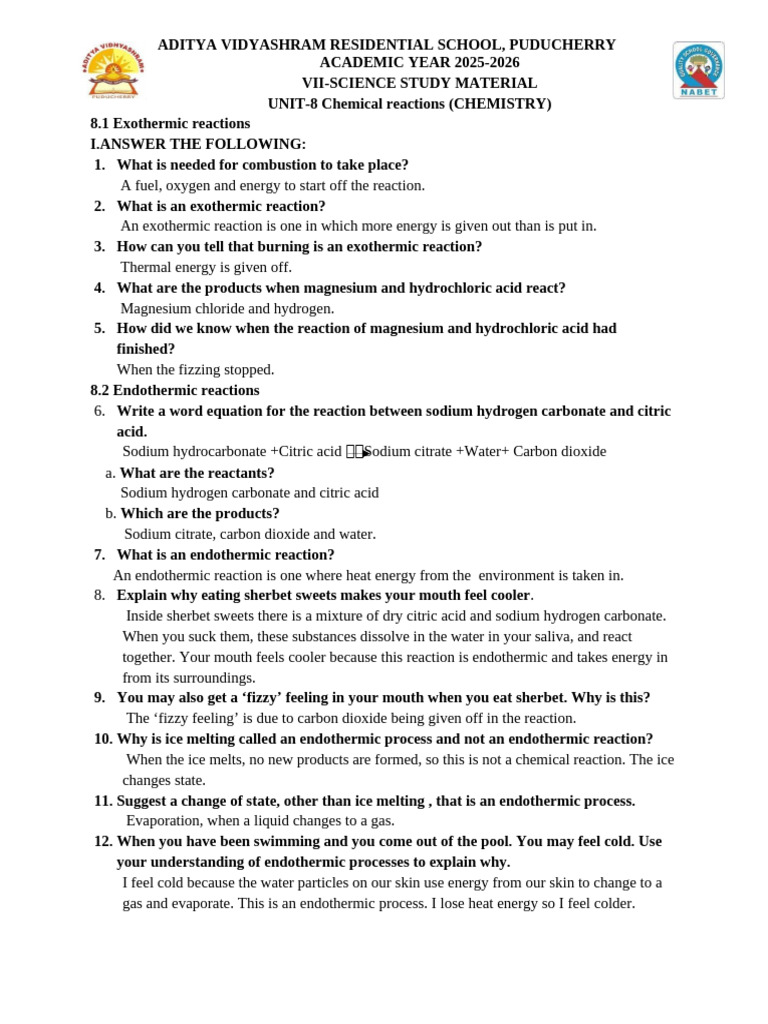 Unit - 8 Chemical Reaction | PDF | Chemical Reactions | Magnesium