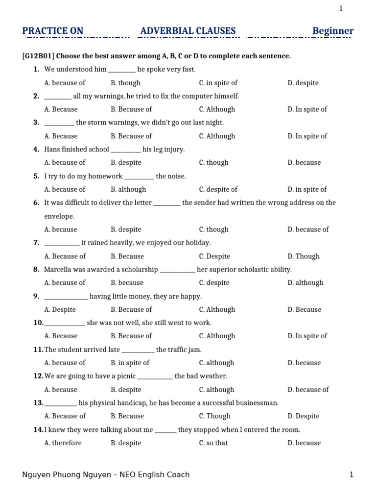 (Let's Ace Your Grammar) Topic: Adverbial Clauses | PDF