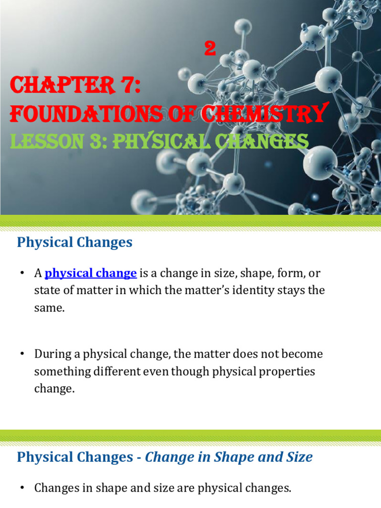 Chapter 7 - Lesson 3 - Physical Changes - Lecture Slides | PDF | Gases ...