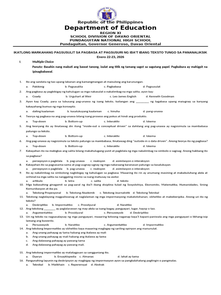 3rd Quarter Exam PPITTP | PDF