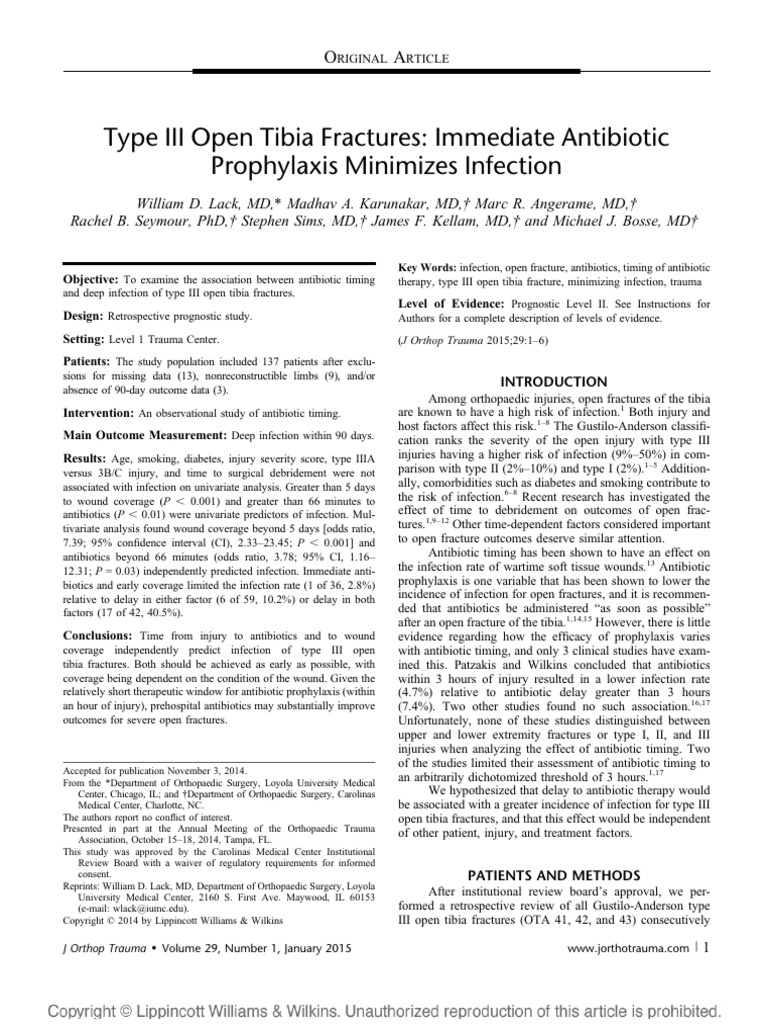 Type III Open Tibia Fractures - Immediate Antibiotic Prophylaxis ...