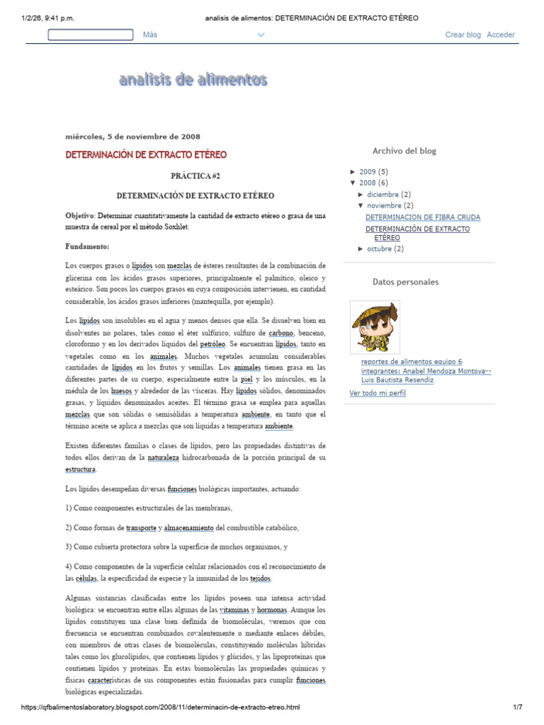 Determinación de Extracto Etéreo | PDF | Lípido | Biomoléculas