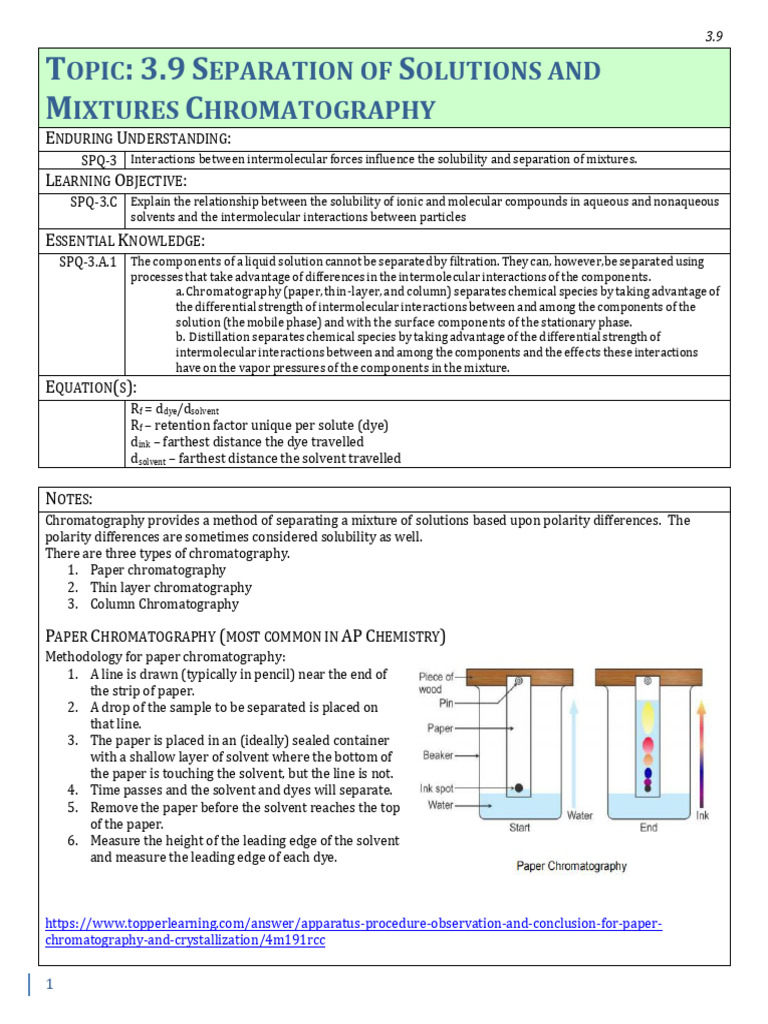 3.9 Separation of Solutions and Mixtures Chromatography SE | PDF ...