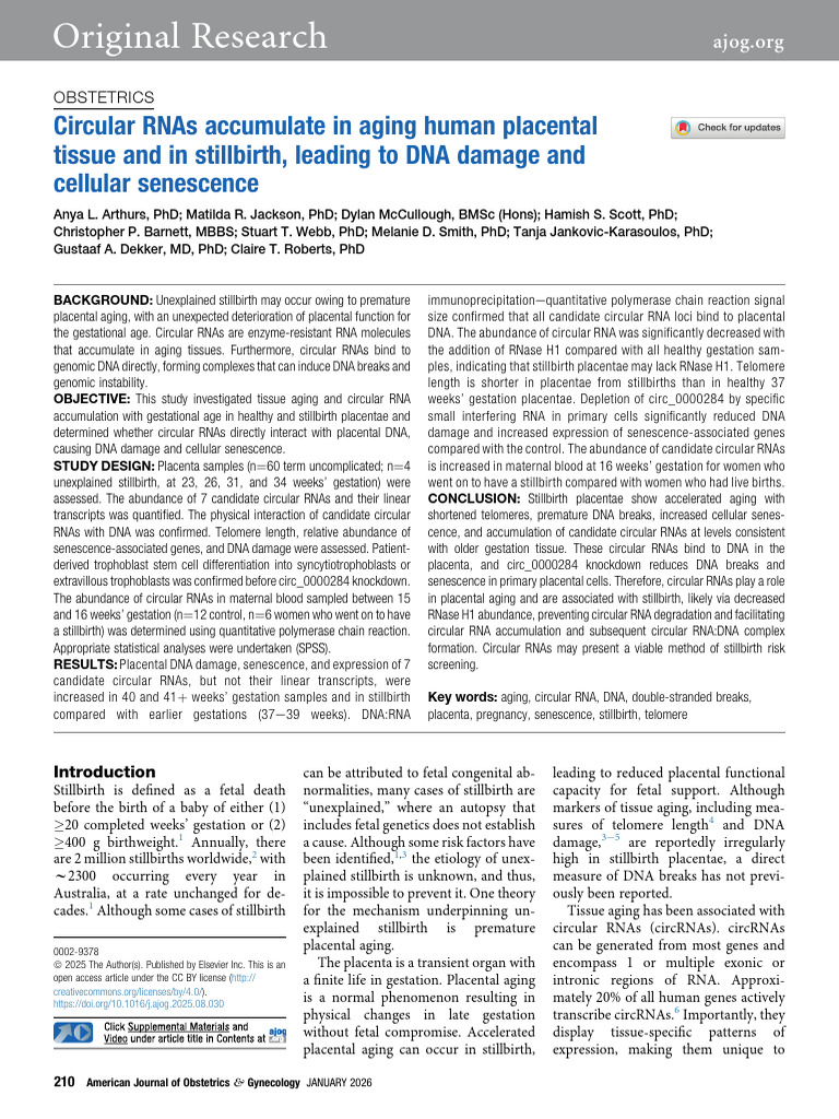 Circular RNAs Accumulate in Aging Human Placental | PDF | Rna | Dna