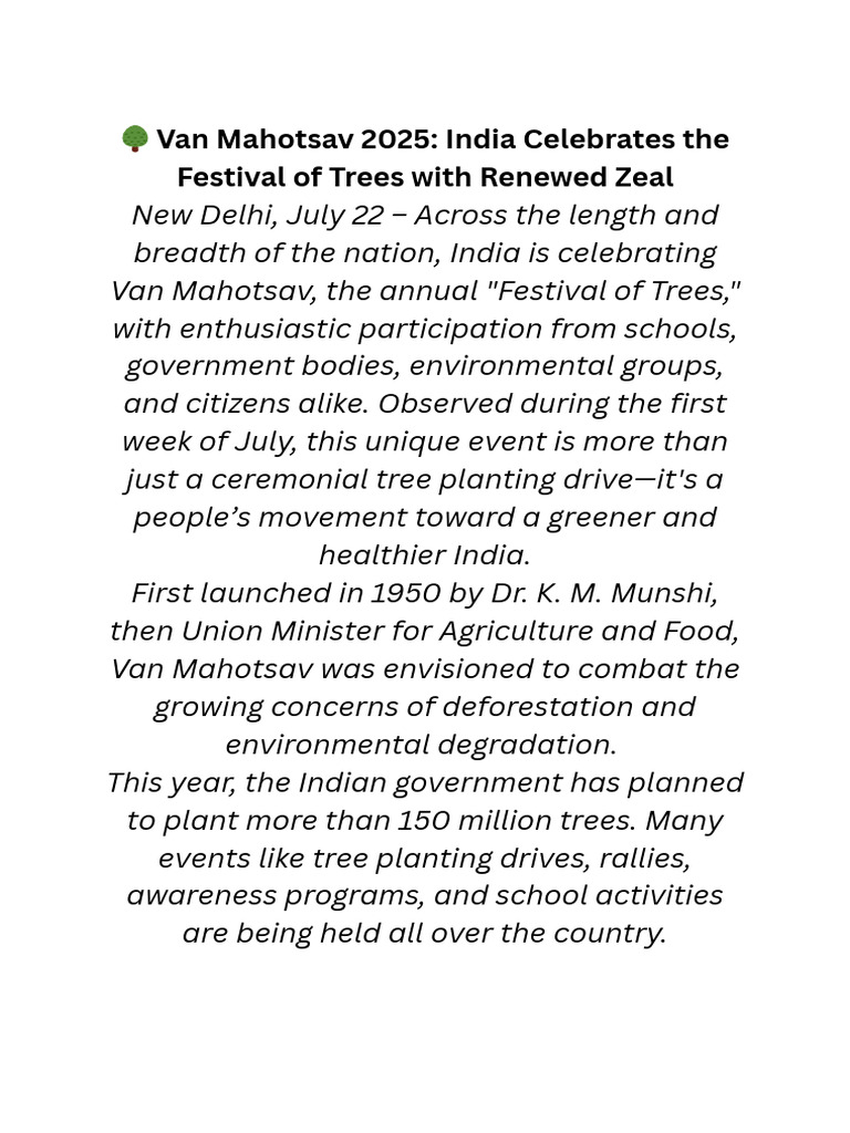 ? Van Mahotsav 2025 India Celebrates the Festival of Trees With Renewed ...