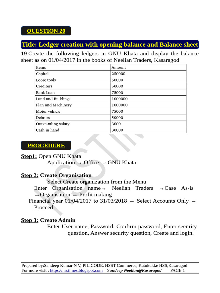 20_opening Bal Entry & Balance Sheet Hsstimes | PDF