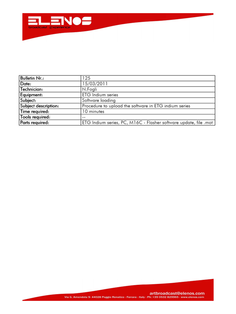 125 Software Loading in ETG Indium Series | PDF