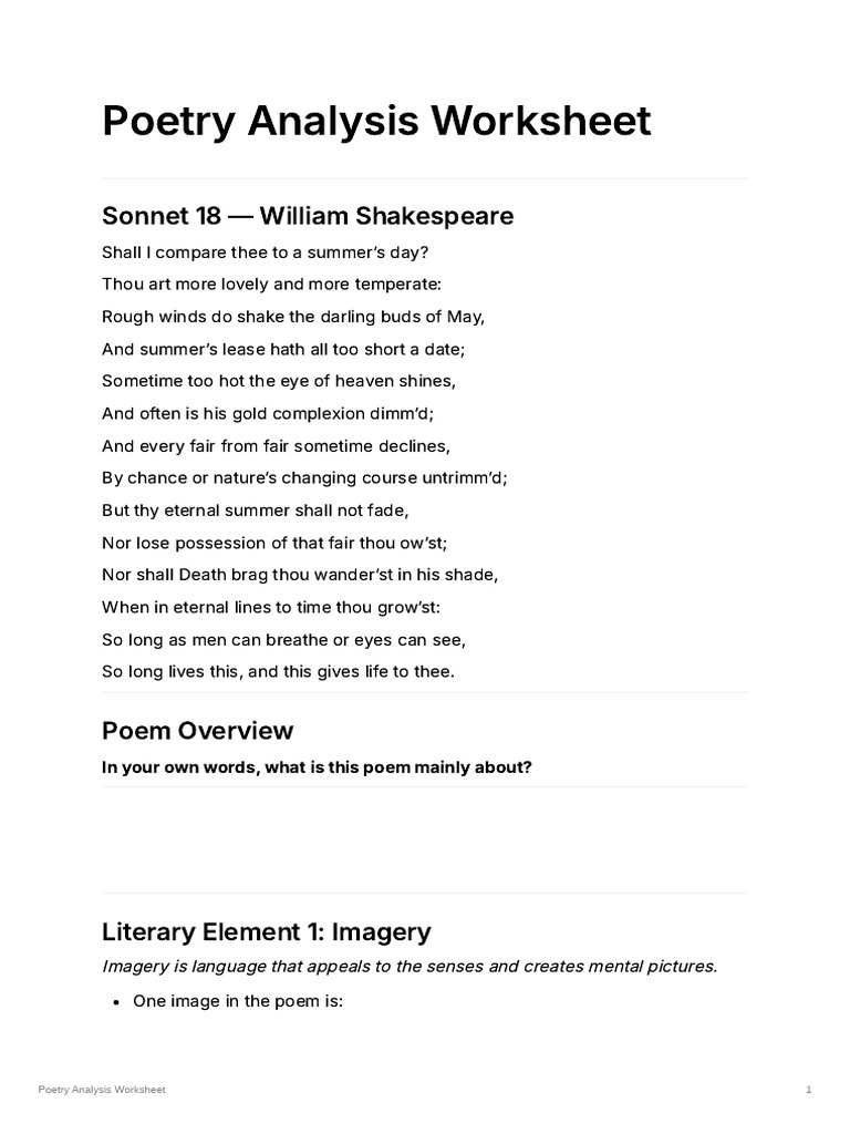 Poetry Analysis Worksheet | PDF | Poetry | Literary Criticism