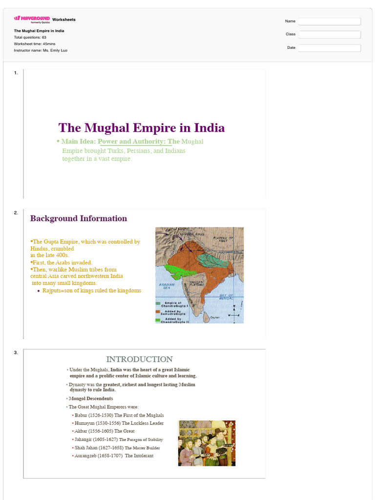 The Mughal Empire in India - Wayground | PDF | Mughal Empire | Taxes