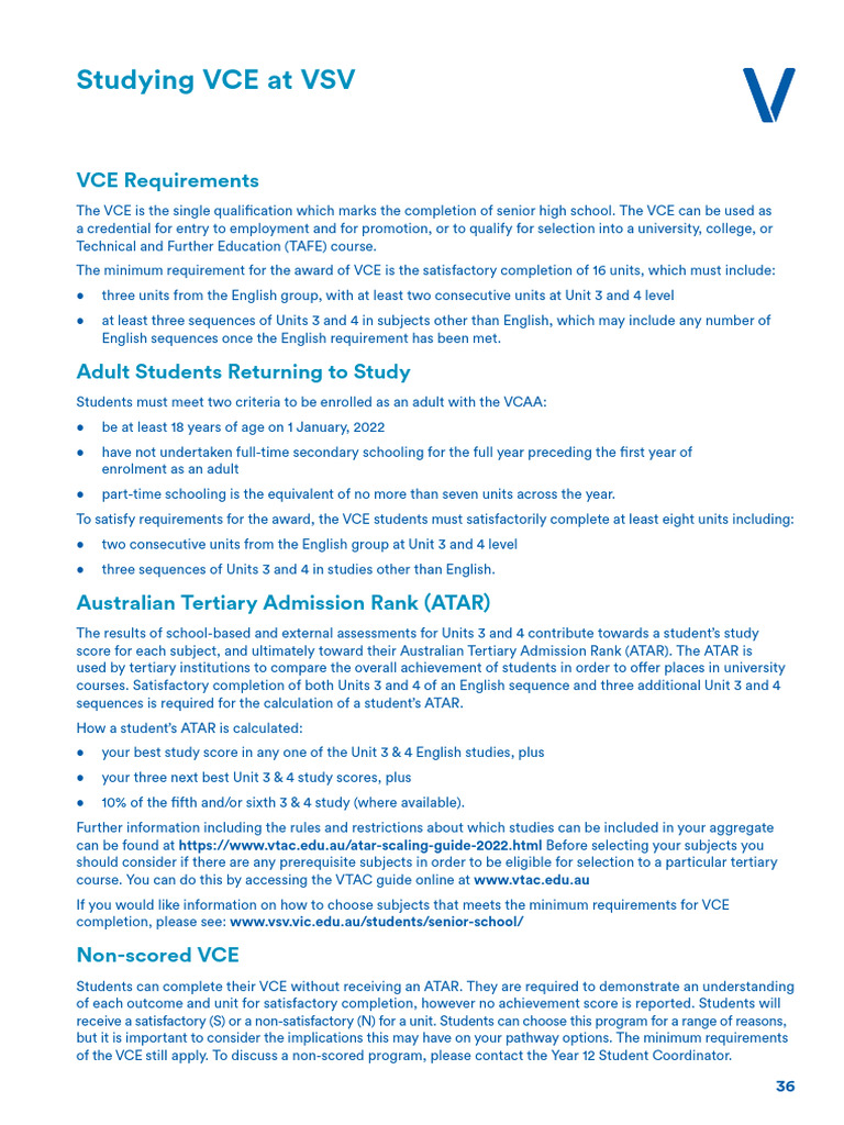 2022 VCE Subjects and Info | PDF | Educational Stages | Student ...