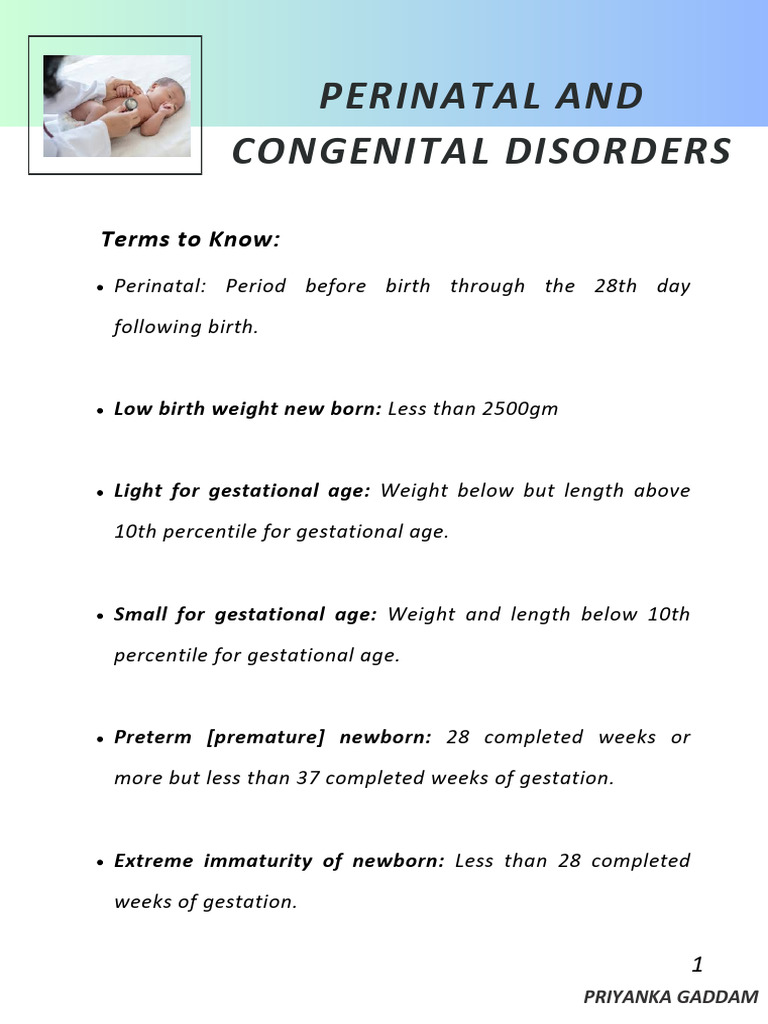 Perinatal and Congenital Disorders Guidlines | PDF | Prenatal ...