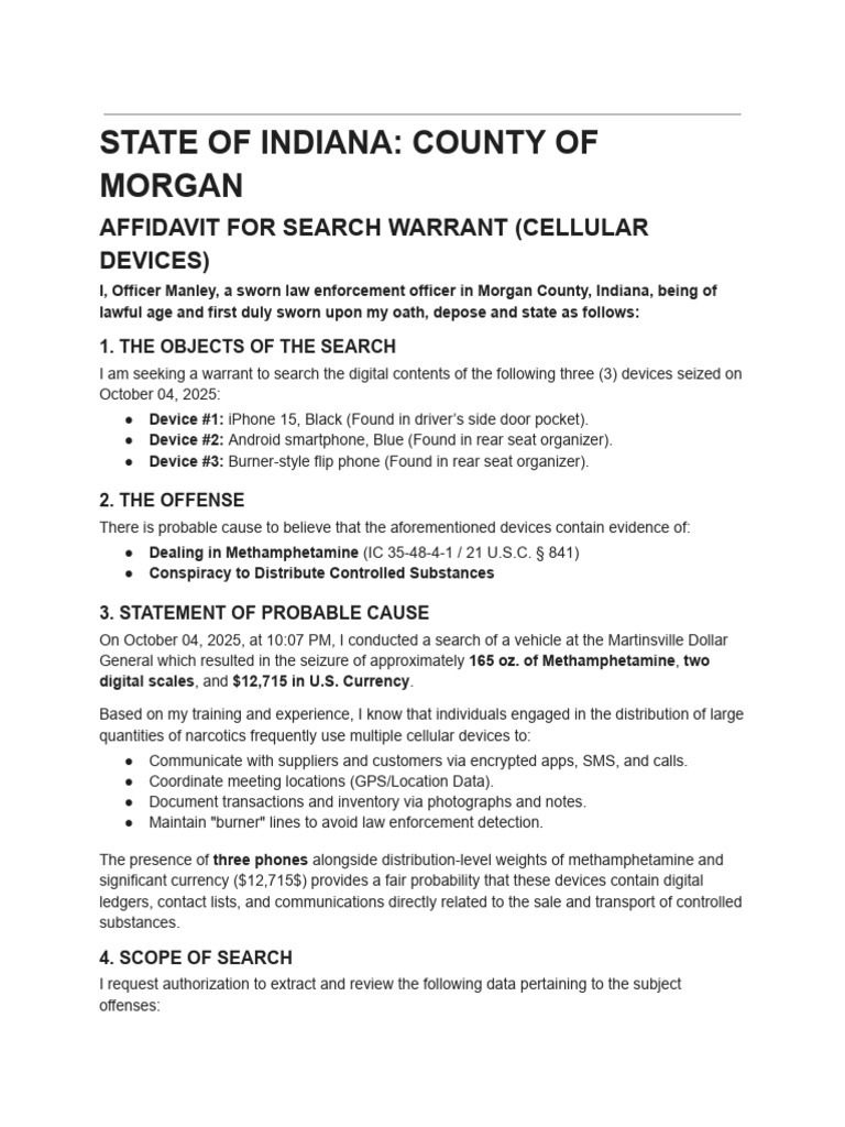 Affidavit for Search Warrant | PDF