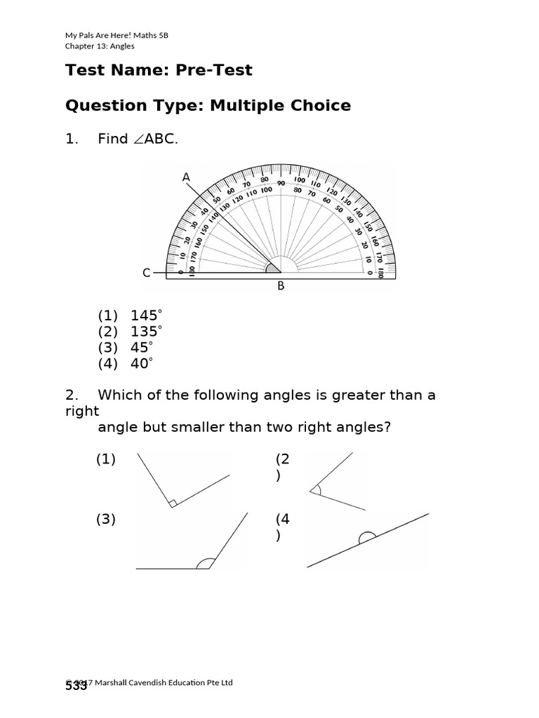 16 MPAH 5B 13 Angles Pre Test | PDF