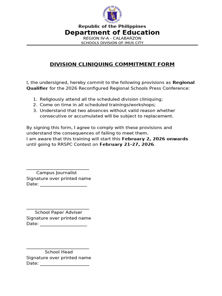 2026 Division Cliniquing Commitment Form | PDF