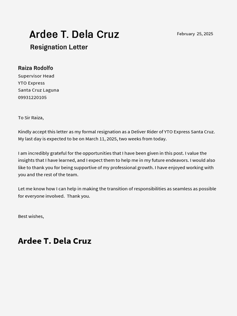 Ardee Resignation Letter | PDF